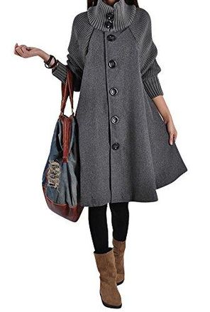 LaoZan Femme Extra Long Manteaux Manteau dhiver Veste Mélange de Laine Single-Breasted Tranchée Manteau L Gris
