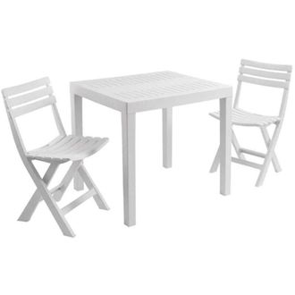 Dea Set de jardin 3 pi&egrave;ces Table blanche + 2 chaises pliantes de jardin