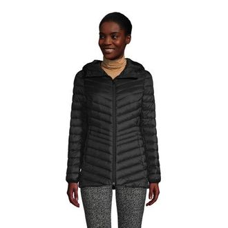 Lands End Daunenjacke WANDERWEIGHT Verstaubar Ultraleicht mit Kapuze, Damen, Größe:40-42 regular, Schwarz, Nylon/Daunen, by Lands End