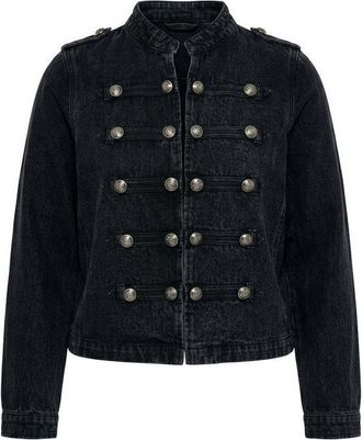 Ulla Popken Jeansjacke Military-Jeansjacke Stehkragen Schulterklappen