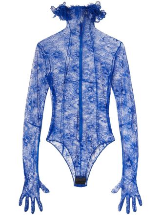 Off-white body en dentelle &agrave; fleurs - Bleu