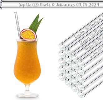 Halm Gastgeschenke f&uuml;r Hochzeit mit individuellen Namen oder Texten graviert 50x 23 cm Personalisierte Glasstrohhalme mit Gravur f&uuml;r Kommunion, Taufe, Absc