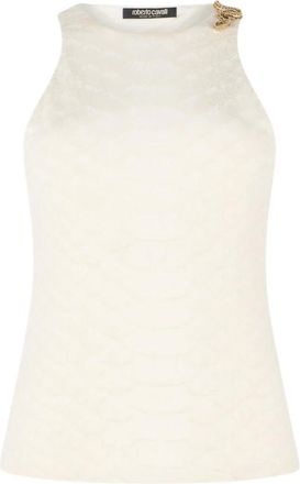 Roberto Cavalli Femme, Tops, Blanc, Taille: 42 FR Top sans manches effet &eacute;cailles de serpent