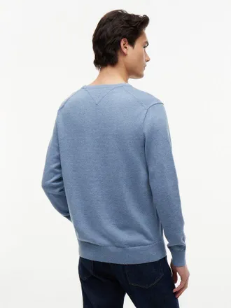 Tommy Hilfiger Strickpullover ESSENTIAL COTTON V NECK mit V-Ausschnitt und Stickerei unifarben, casual, regular fit, Baumwolle, V-Ausschnitt