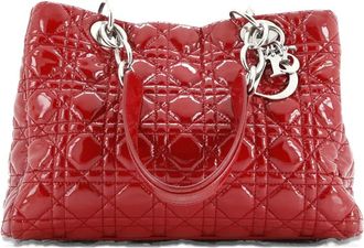 Dior Soft Shopping Cannage Quilt Patent Small tote bag - Rouge