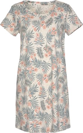 Lascana Damen Sleepshirt kurz mit Palmenprint, Rundhalsausschnitt, angenehme Baumwolle, leicht und luftig f&uuml;r warme N&auml;chte