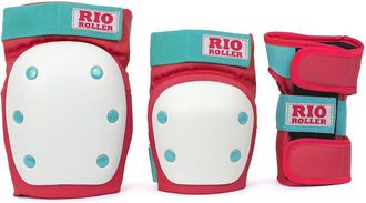 Rio Roller Triple Pad Set Skateboard-Schutzset f&uuml;r Kinder, Jugend Unisex, Mehrfarbig (Rot/Mint), M