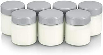 Severin Lot de 7 pots de yaourt en verre de 150 ml avec couvercle gris pour yaourti&egrave;re JG3521 / JG3520 / JG3519 / JG3518 - sans BPA - EG3513