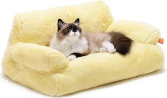 Generic Flauschiges Pl&uuml;sch-Katzensofa, abnehmbar und maschinenwaschbar, Katzenbett, niedliches Katzensofa mit Rutschfester Unterseite f&uuml;r den Innenbereich(Yel