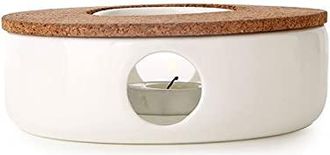 Tea Soul Sehr eleganter Teekannenwärmer in Porzellan mit Korkständer. Die perfekte Unterstützung, um Deine Teekanne Immer warm zu halten, weiß, 15 cm