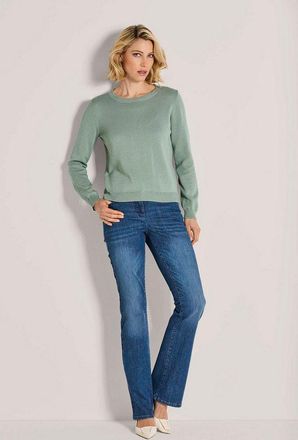 Madeleine Strickpullover Schlichter Baumwollpullover mit Rundhals Zeitloses Langarmshirt mit Langarm und Rippenblenden