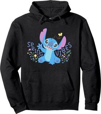 Disney Stitch with Flowers & Butterfly Easter Spring Vibes Pullover Hoodie