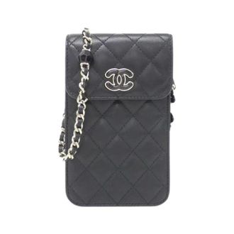 Chanel Pre-owned &Eacute;tui pour t&eacute;l&eacute;phone en cuir dagneau - Femme - Pre-owned - Noir - Taille: ONE Size