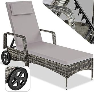TecTake Bain de Soleil Chaise Longue en Resine Tressee R&eacute;sistant Cadre en Aluminium Inclinable avec roulettes Transat Salon de Jardin Exterieur Mobilier de Ja