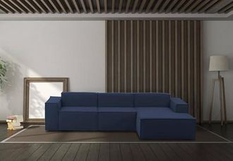 Talamo Italia Sofa mit Halbinsel Giovanna, Modulares Sofa mit rechter Halbinsel, Modernes Stoffsofa, 100 % Made in Italy, 300 x 170 x 70 cm, Blau