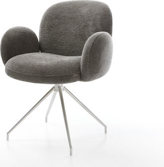 DELIFE Esszimmerstuhl Nube-Flex mit Armlehnen Boucl&eacute; Soft Schlamm Kreuzgestell konisch Edelstahl Taschenfederkern, Esszimmerst&uuml;hle