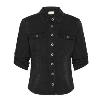 Cream Denim-Shirt mit &frac34; &Auml;rmeln und Taschen - - Blouses & Shirts - Damen - Schwarzk - XS