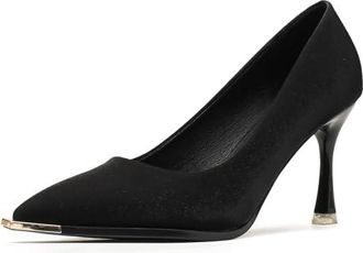 Generic Escarpins en Satin &agrave; Bout Pointu Femme &agrave; Talon Aiguille avec Talon M&eacute;tallique Dor&eacute; Escarpins Courts Classiques pour R&eacute;ception de Mariage de la Mari&eacute;e 