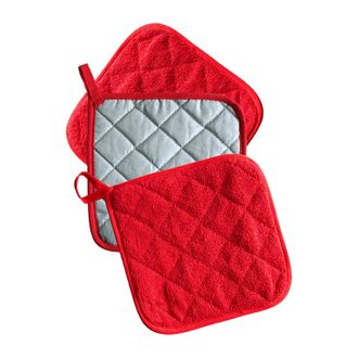 QUINTRA Roter Topflappen (3er-Set), 18 x 18 cm, roter Topflappen, K&uuml;chenzubeh&ouml;r, Backmatte Grillrost B&uuml;rste Messing (Red, One Size)
