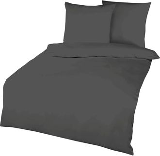 Kaeppel Biber Bettwäsche Uni Gelb Sand Lind Hellblau Terra Weiß Rot Anthrazit Leinen Silber Einfarbig, Farbe:Anthrazit, Größe:155x220cm Bettwäsche