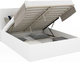 IDMarket Lit Coffre Double Seaside avec t&ecirc;te de lit et sommier 140 x 190 cm Blanc