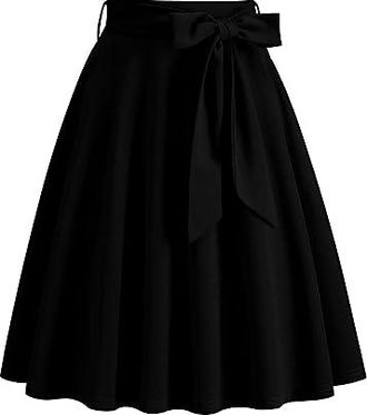 Generic Jupe rockabilly courte pliss&eacute;e pour femme - Jupe trap&egrave;ze Swing Skater avec noeud - Jupe de loisirs - Couleur unie - Mini jupe pliss&eacute;e Y2K Streetwear -