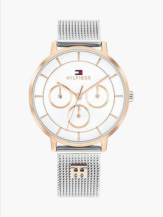 Tommy Hilfiger Montre bicolore &agrave; bracelet en maille et monogramme TH