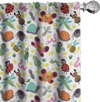 Abakuhaus Tiere Vorhänge, Gardinen, Bunter Sommer Insekten, Fensterbehandlungen für Wohnzimmer Schlafzimmer Dekor, 2 Stück 75 cm b x 245 cm h, Mehrfarbig