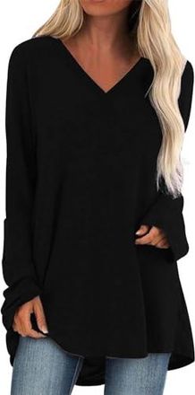 Generic T-shirt Femme Couleur Unie Manches Longues Irr&eacute;gulier Imprim&eacute; Ample Pull Haut Blouse, Noir, XXL
