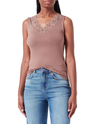 Vero Moda Damen Vmrosa Sl V-neck Top Jrs Noos, Brown Lentil, S