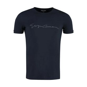 Giorgio Armani Signature Logo Rundhals-T-Shirt - - Tops - Herren - Blau - 2XL