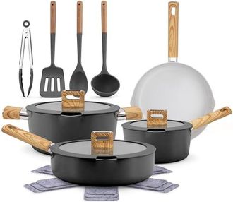 Nutrichef NutriChef 14-teiliges Nonstick Keramik Kochgeschirr Set - Induktionsgeeignete T&ouml;pfe und Pfannen mit Glasdeckeln, Klappgriffen, Gleichm&auml;&szlig;ige W&auml;rmeverte