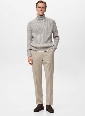 Mango Pull col montant en laine m&eacute;lang&eacute;e beige - Homme - XXL - MANGO MAN