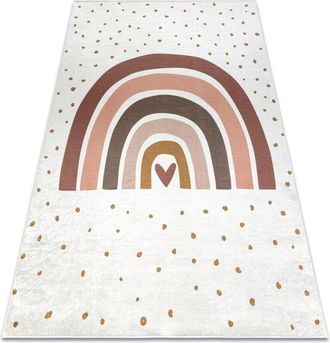 RugsX BAMBINO 46960 Waschteppich Regenbogen, Punkte f&uuml;r Kinder Anti-Rutsch - wei&szlig; / braun white 120x170 cm