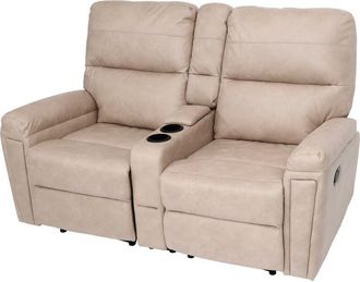 Hhg 2er Kinosessel HHG 371, Relaxsessel Fernsehsessel Sofa, Nosagfederung Getränkehalter Fach Stoff/Textil beige