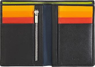 DuDu Portefeuille pour Homme RFID à Volets en Cuir Multicolore avec Fermeture éclair Noir