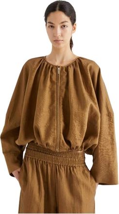 Meimeij Femme, Blouses et Chemises, Brun, Taille: 46 FR Veste &agrave; Col Rond