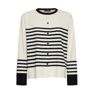 Elena Miro Cardigan aus Viskosemischgarn mit Streifen und kontrastierenden Kn&ouml;pfen vorne - - Knitwear - Damen - Mehrfarbig - M