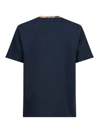 Burberry Mens Navy Blue Cotton Check Trims T-Shirt T-Shirts And Polos