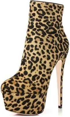 Generic Bottines &agrave; Plateforme et Fermeture &eacute;clair Lat&eacute;rale pour Femme, Bottes Courtes Sexy &agrave; Talons Aiguilles et Bout Rond, Bottines Tendance en Daim Imprim&eacute; 