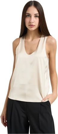 Patrizia Pepe Femme, Blouses et Chemises, Beige, Taille: 36 FR Chemisier Satin&eacute; Brillant