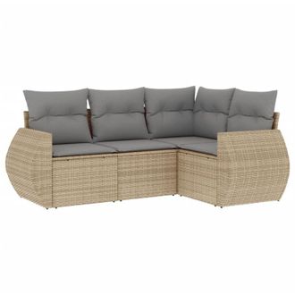 vidaXL 4-tlg. Garten-Sofagarnitur mit Kissen Beige Poly Rattan Vidaxl