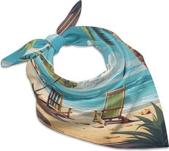 Generic Écharpe carrée en soie de palmier de plage océan, écharpe légère hawaïenne, écharpe de mer pour cheveux, foulard respirant, cadeau pour femme et homme