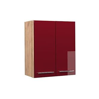 Vicco elément Haut de Cuisine Fame-Line, Rouge Bordeaux Haute Brillance/Chêne de Force doré, 60 cm
