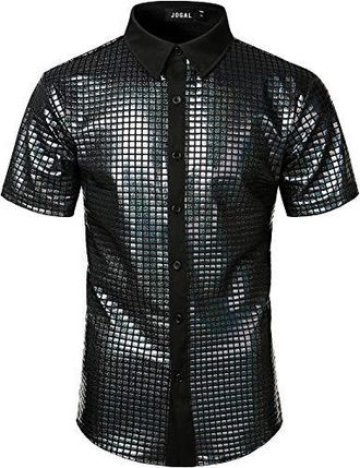JOGAL Robe à paillettes pour homme Motif années 70, Noir, XXL