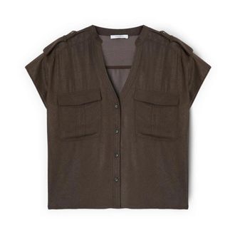 Motivi Hemd aus laminiertem Georgette mit Taschen - - Blouses & Shirts - Damen - Braun - S