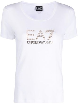 Emporio Armani t-shirt &agrave; ornements strass&eacute;s - Blanc