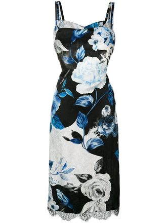 Off-white robe mi-longue &agrave; fleurs - Noir