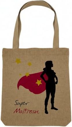 Fabulous Sac Shopping Tote Bag Aspect Lin - Super Maitresse Super H&eacute;ro&iuml;ne Cape &Eacute;toiles - Sac de Courses Toile Epaisse 360g Beige Naturel Cabas Port&eacute; Epaule Sol