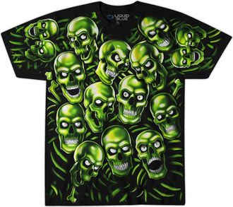 Liquid Blue Unisex-Erwachsene Totenkopf-Flor T-Shirt, Schwarz, XL